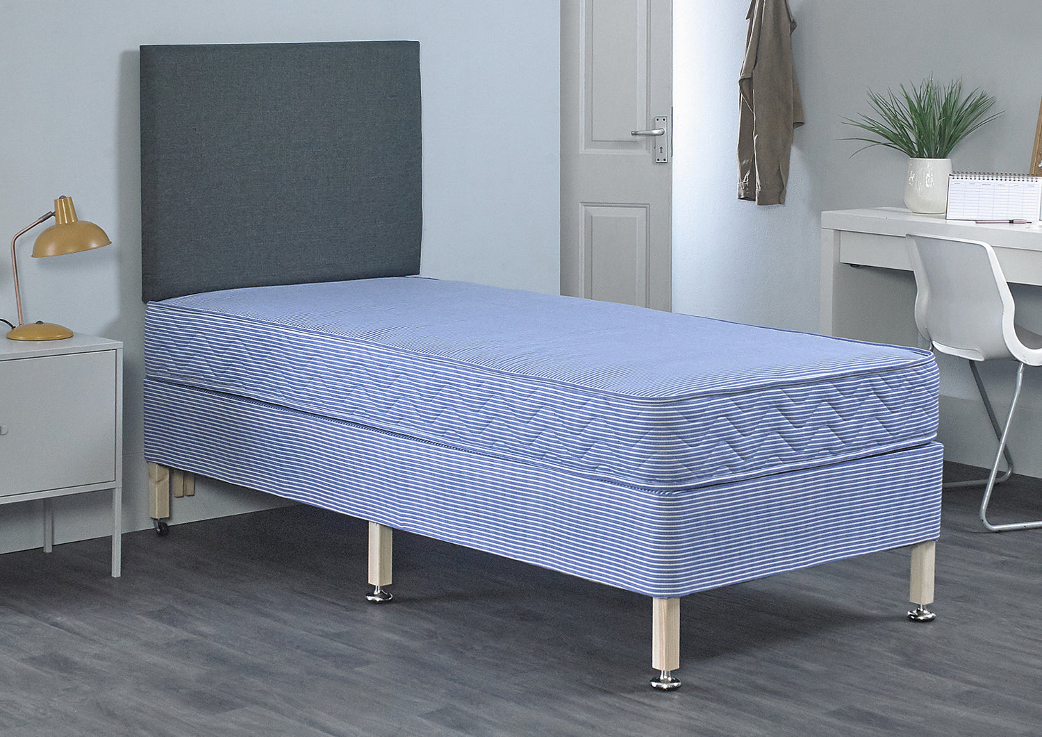 Horden Student Contract Coil Sprung Flat Panel Divan Bed Set on Legs